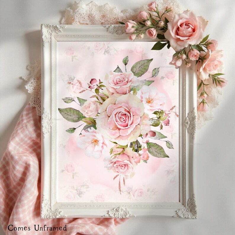 Blush Pink Rose Print | Shabby Chic Floral Wall Art | Nursery Decor ...