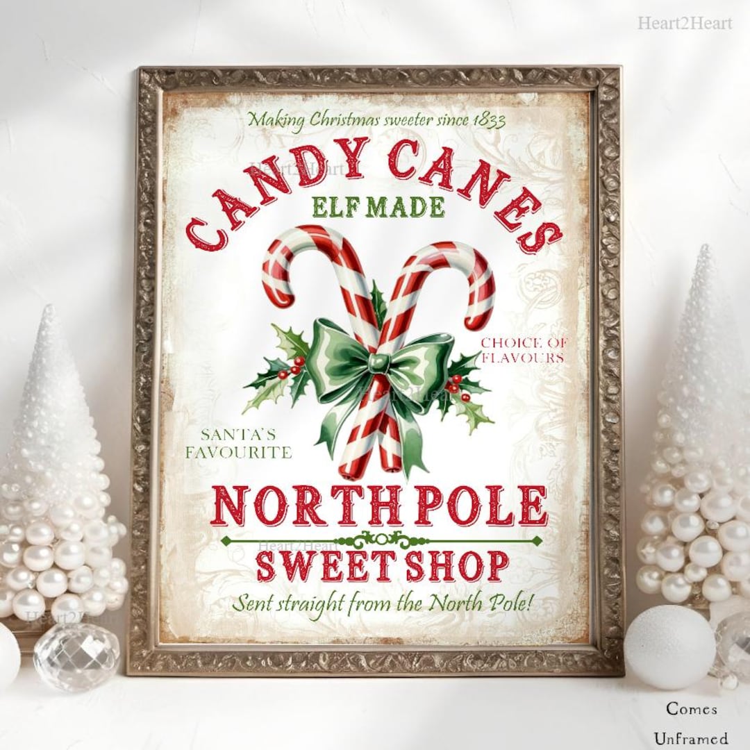 Christmas Candy Cane Sweet Shop Sign, Christmas Print, Holiday Print ...