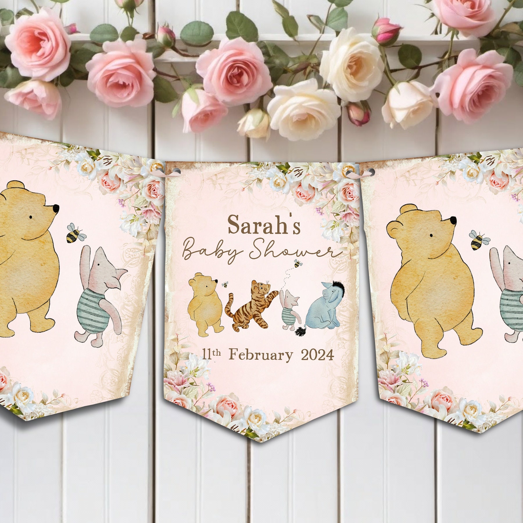 Personalised Girls Winnie the Pooh Bunting Banner, Any Occasion Added ...