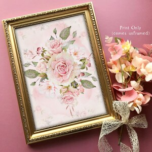 Blush Pink Rose Print Shabby Chic Floral Wall Art Nursery Decor Girl ...