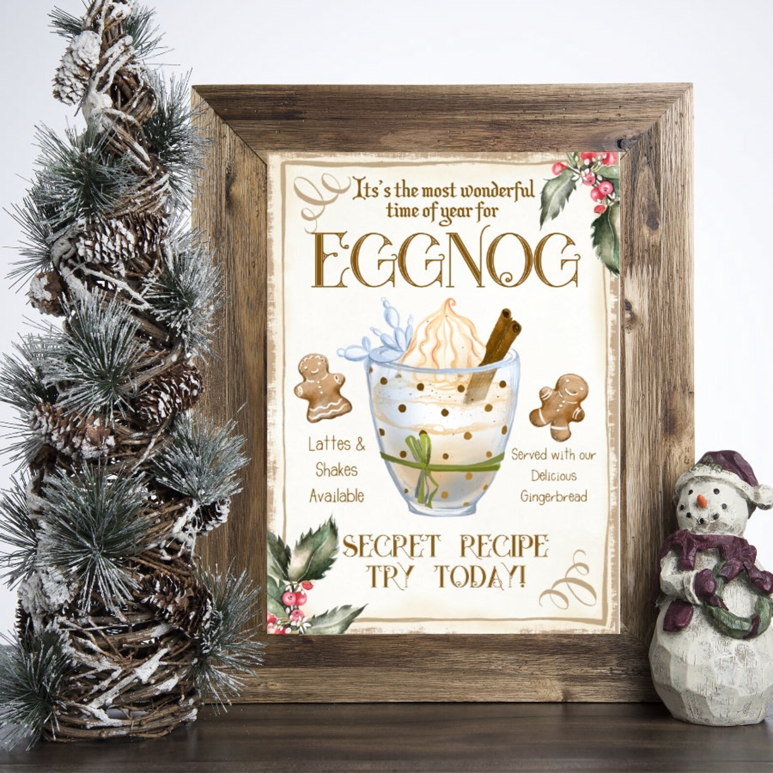 Retro Eggnog Sign Christmas Wall Decor Holiday Print | Etsy
