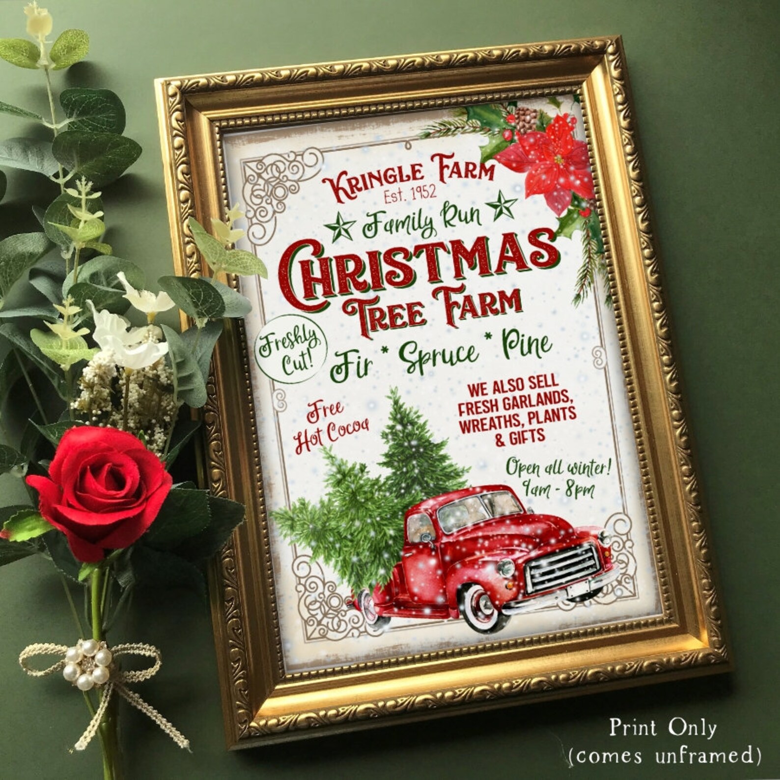 Retro Christmas Tree Farm Sign XMAS Decoration Wall Art Winter Farm ...