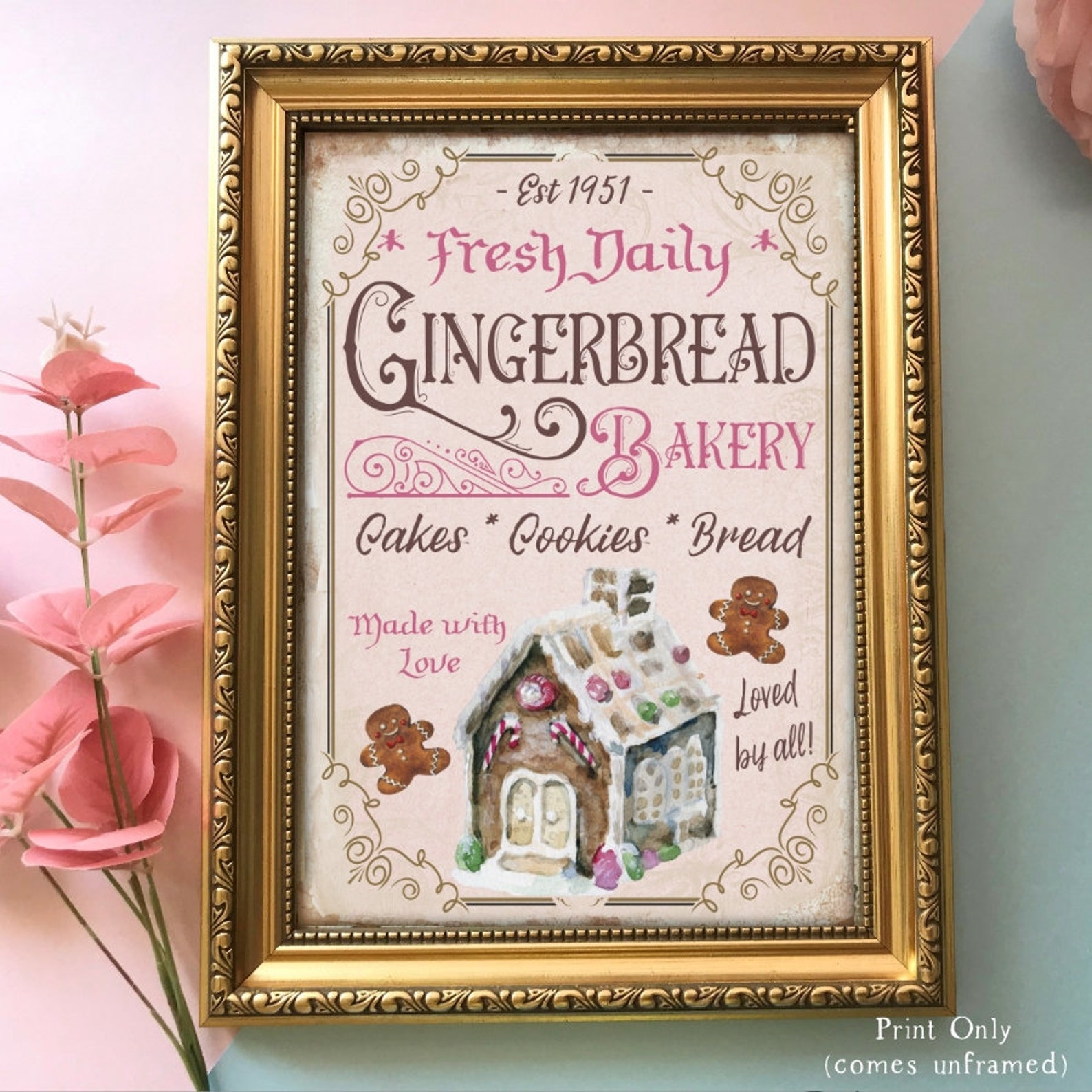 Pink Gingerbread Bakery Sign Wall Decor Gingerbread Sign - Etsy UK
