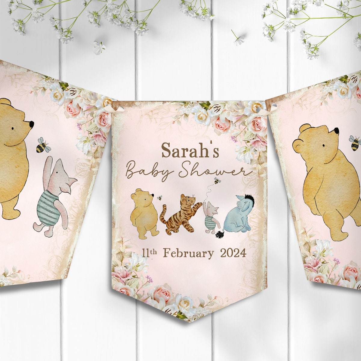 Personalised Girls Winnie the Pooh Bunting Banner, Any Occasion Added ...