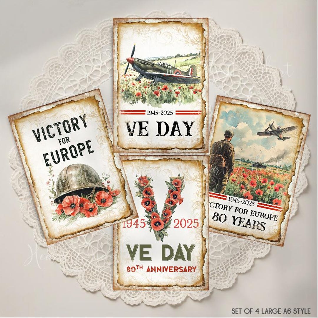 Vintage Large WW2 VE Day Card Toppers Cardmaking Junk Journal ...