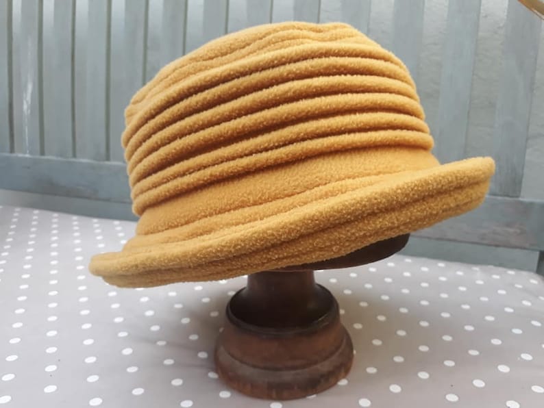 Mustard Yellow Cloche Hat, Yellow Fleece Hat, Turmeric Winter Hat ...