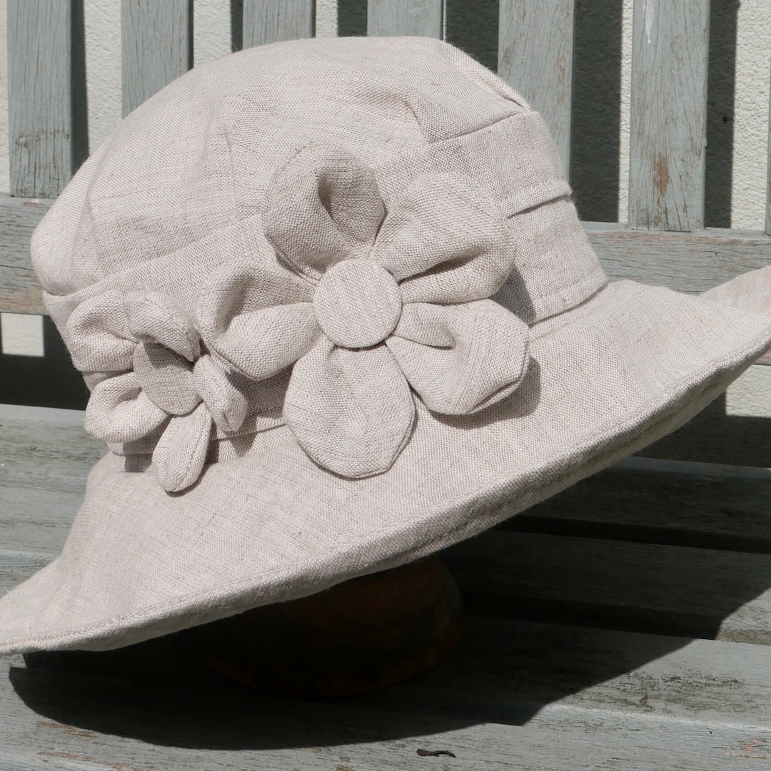 Linen Sun Hat, Big Brim, Floral Accent, Garden & Wedding - Etsy