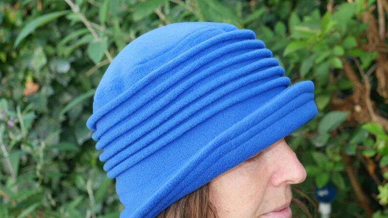 Royal Blue Fleece Cloche Hat, Bright Blue Fleece Hat, Colbalt Winter ...