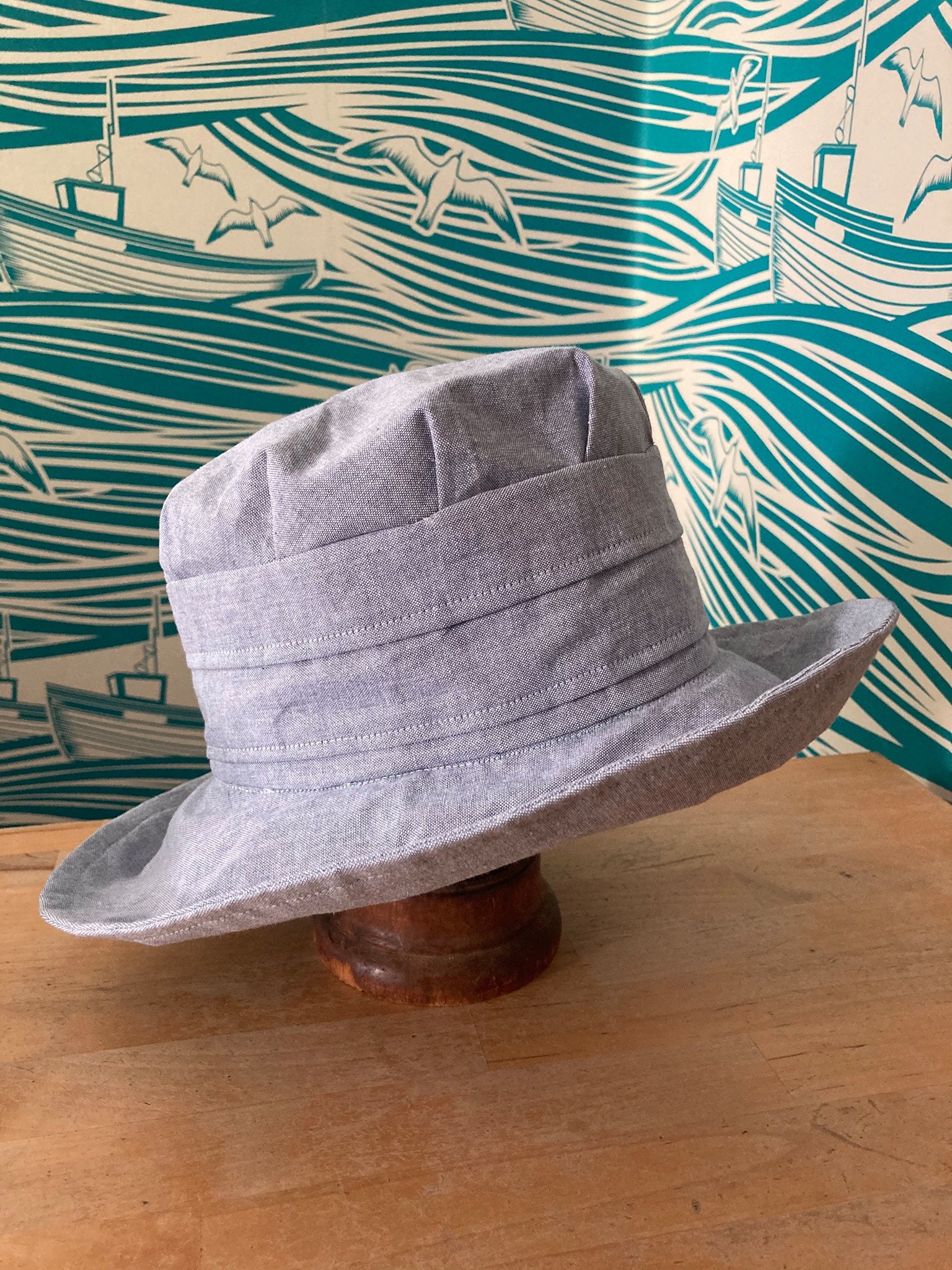 Blue Cotton Chambray Large Brimmed Hat Floppy Sun Hat Summer - Etsy