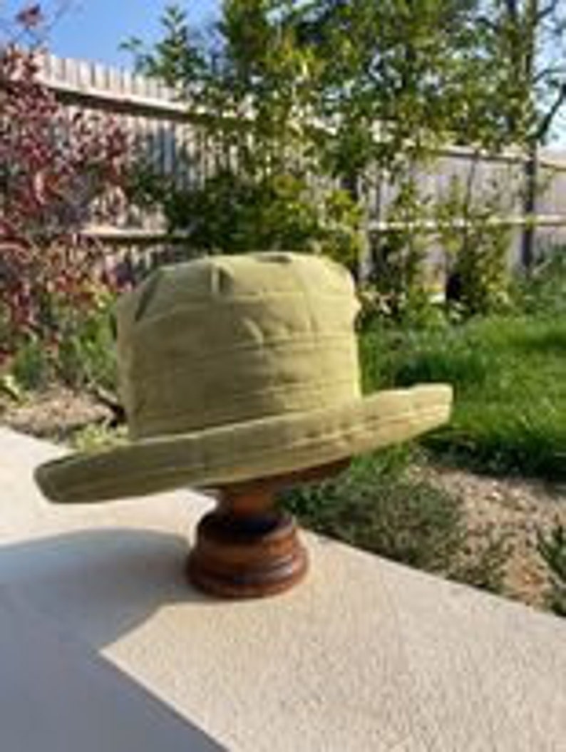 Linen Big Brimmed Hat, Green Linen Sun Hat, Summer Vacation Holiday Hat ...