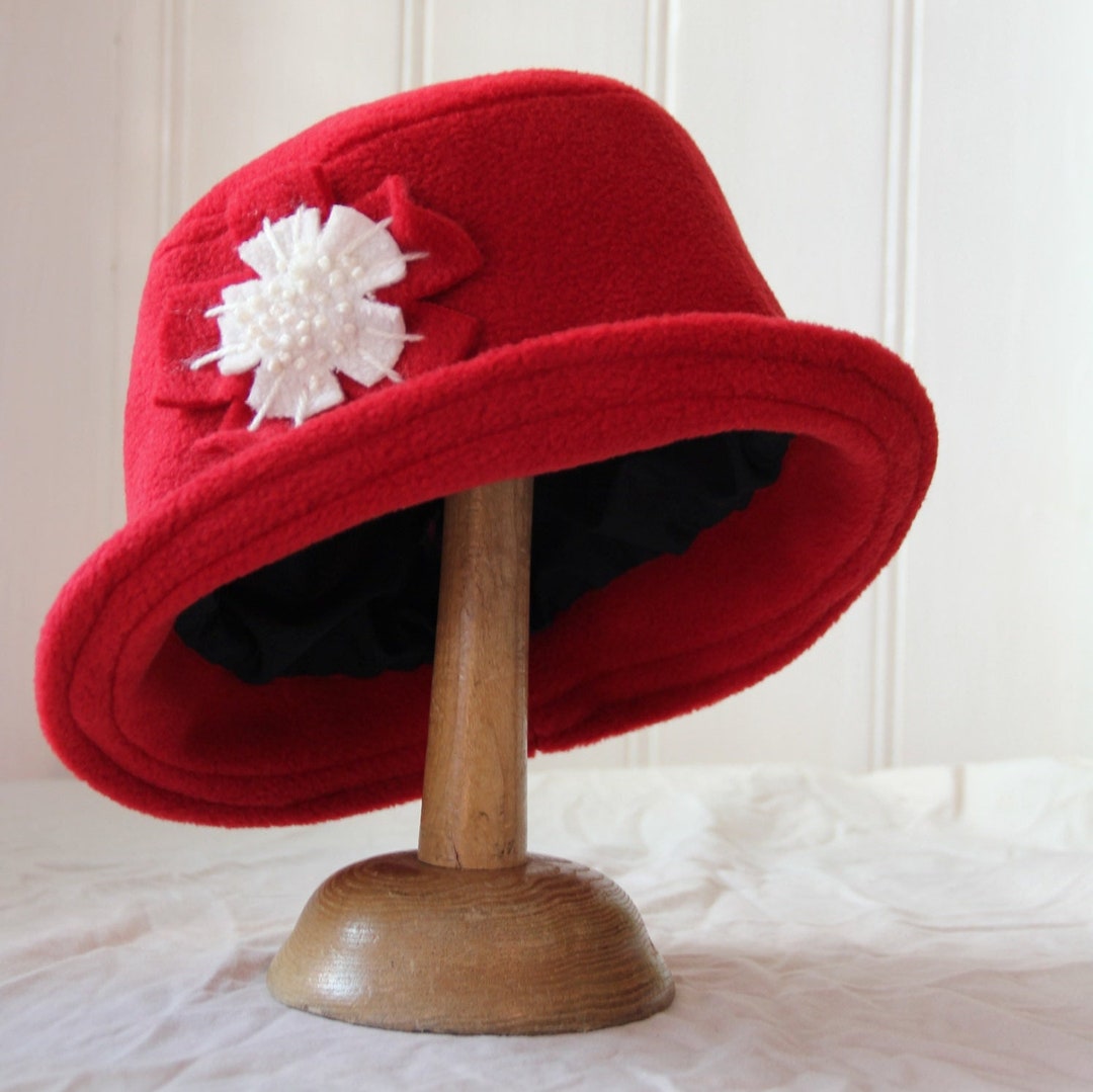 Red Cloche Hat Scarlet Fleece Hat Daisy 1920s Hat Red - Etsy