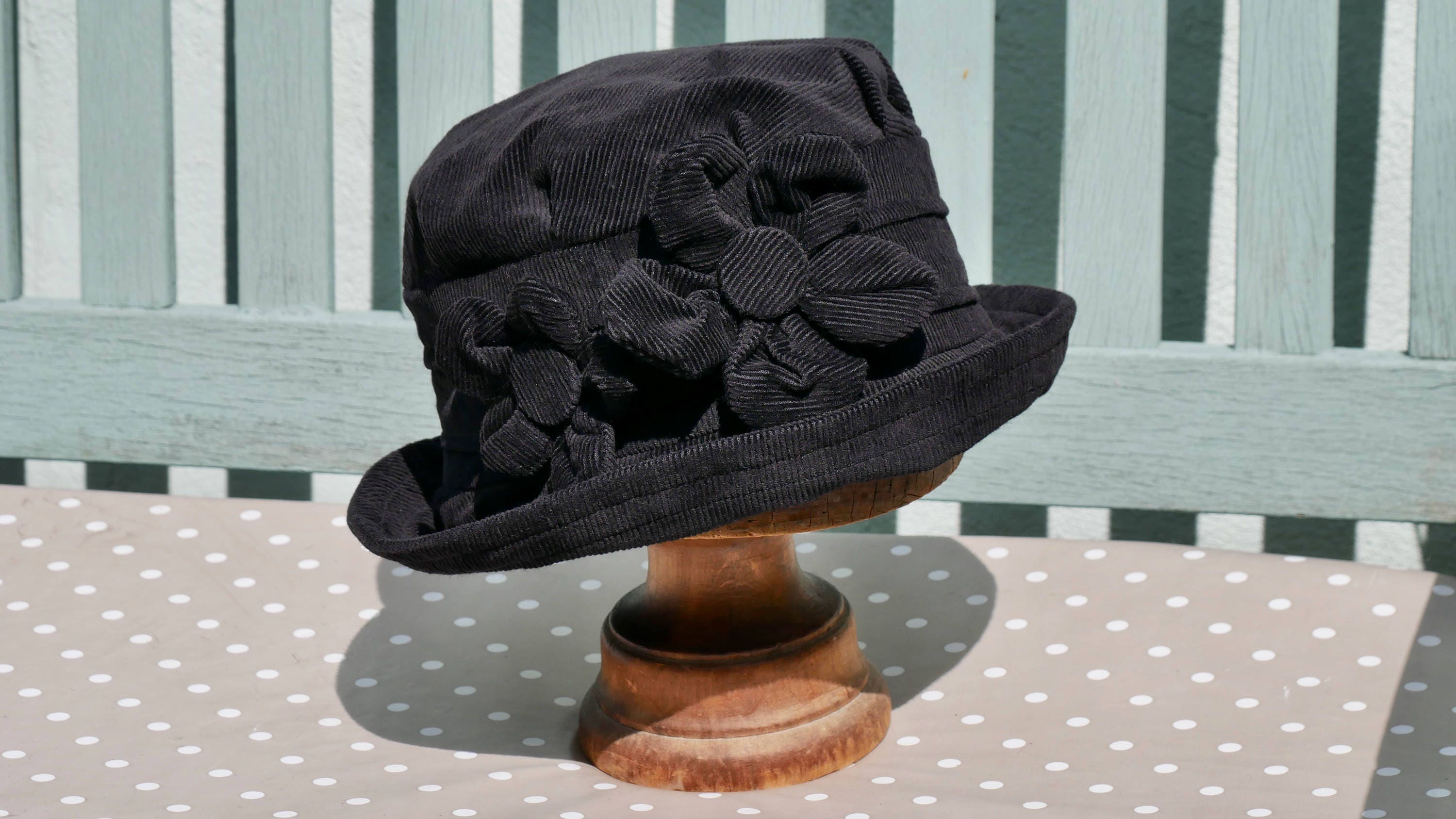 Black Cloche Hat 1920's Daisy Flower Hat Cotton Chemo | Etsy