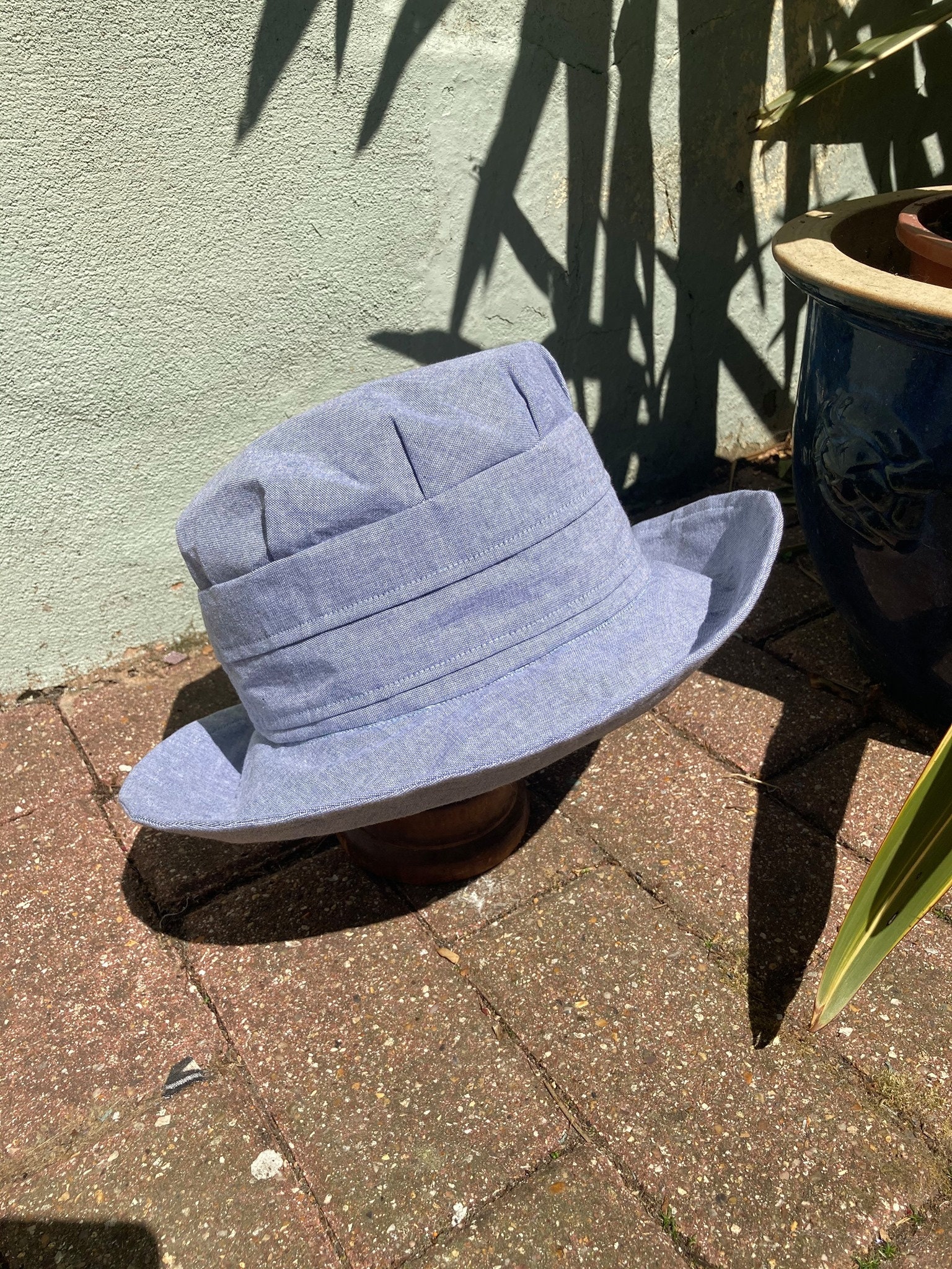 Blue cotton chambray large brimmed hat floppy sun hat summer | Etsy