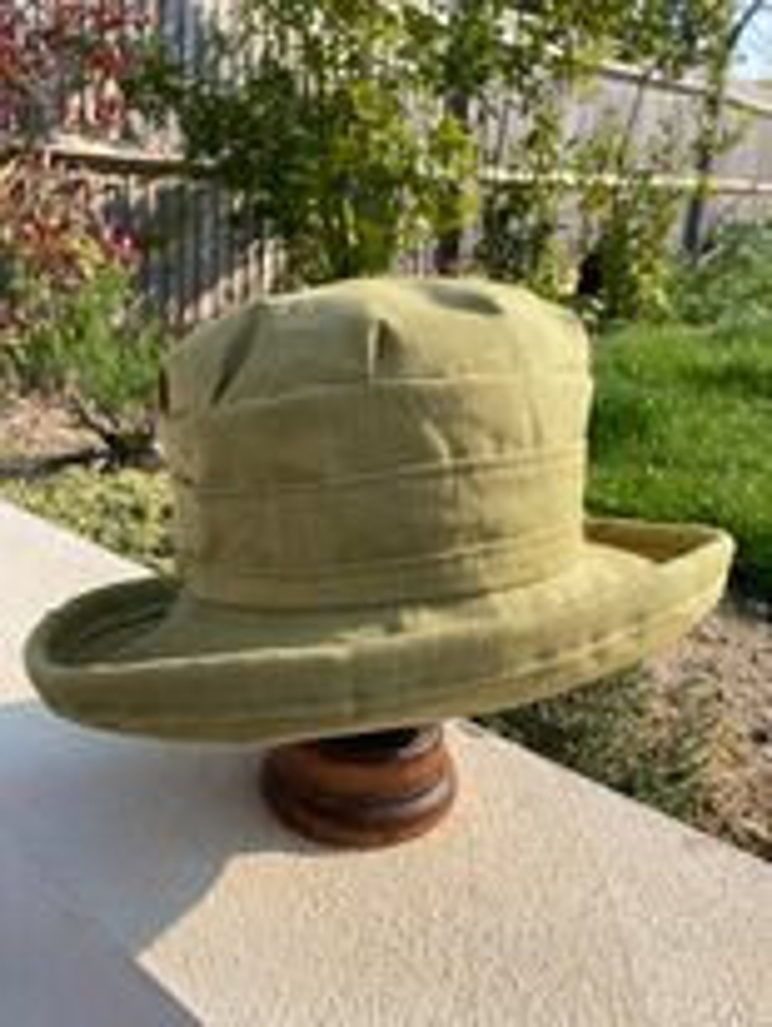 Linen Big Brimmed Hat, Green Linen Sun Hat, Summer Vacation Holiday Hat ...