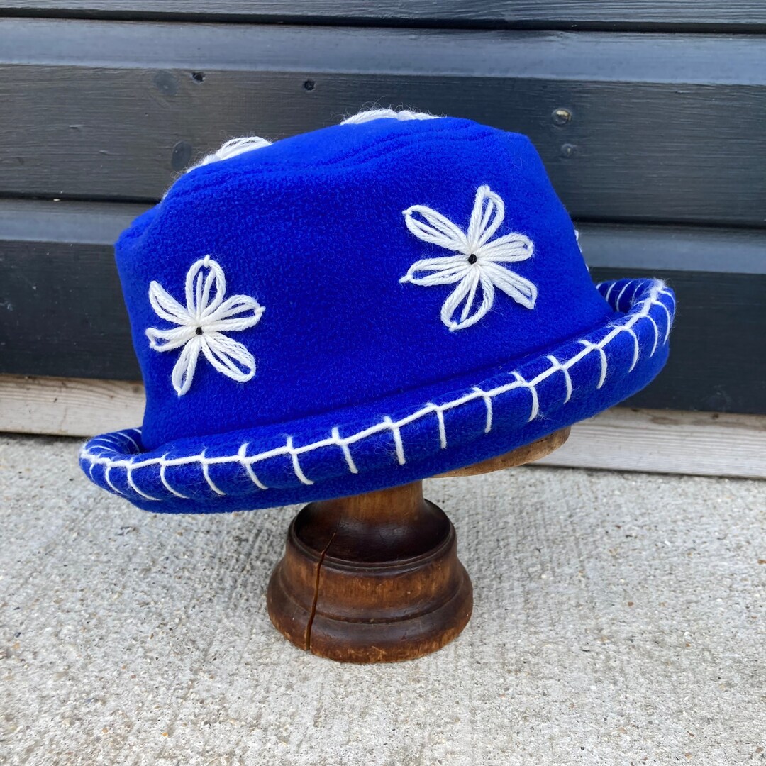 Royal Blue Fleece Hat, Cobalt Blue Winter Cloche, Bright Blue Daisy ...