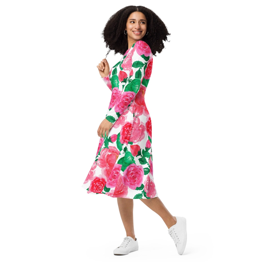 Pink Rose Dress, Floral Dresses, Pink Floral Dress, Flower Dress - Etsy