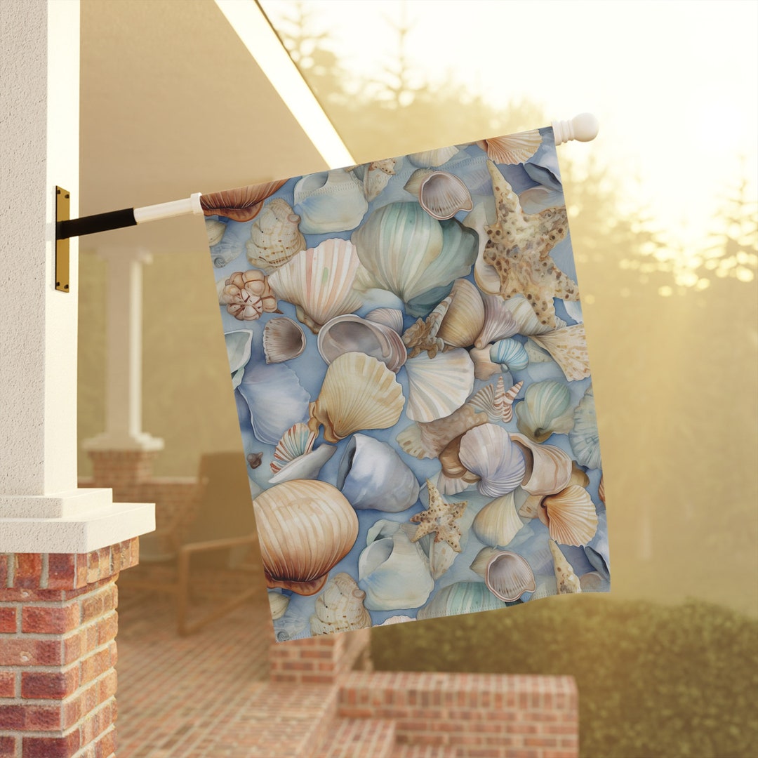 Seashells Outdoor Patio Flag, Beach Themed Backyard Decor, Seashell ...