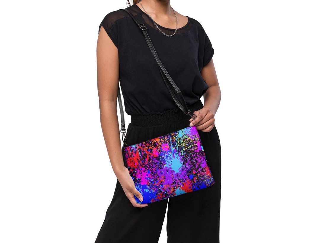 Colorful Art Inspired Faux Leather Crossbody, Rainbow Paint Spill Purse ...