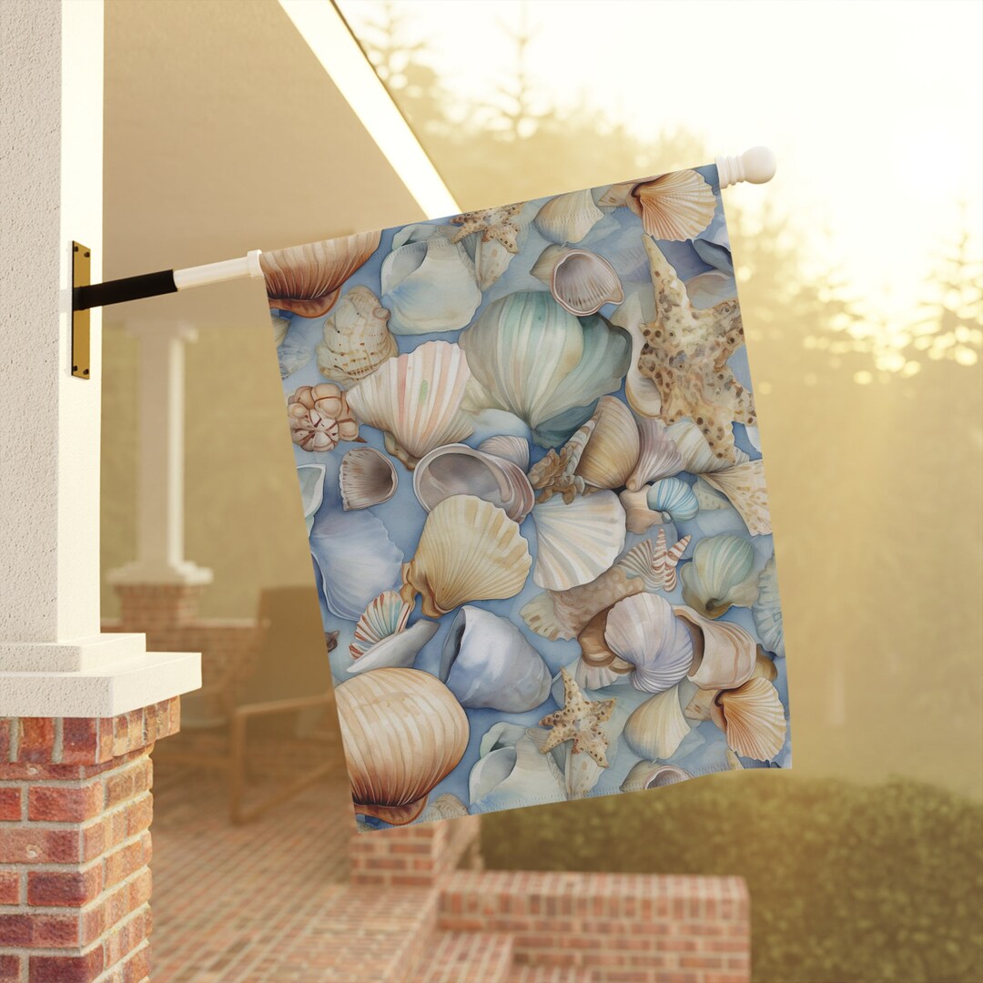 Seashell Garden Banner, Beachy House Flag, Ocean Outdoor Decor, Sea ...
