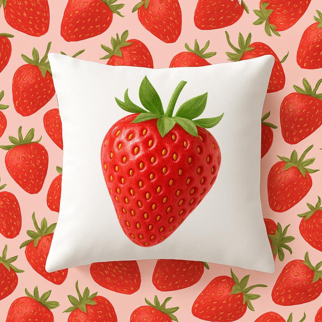 Strawberry Pillow or Pillow Cover, Strawberry Cushion, Faux Suede ...