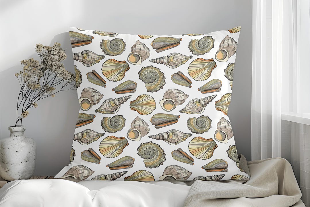 Faux Suede Ocean Themed Pillow With Seashells, Ocean Life Decor, Sea ...