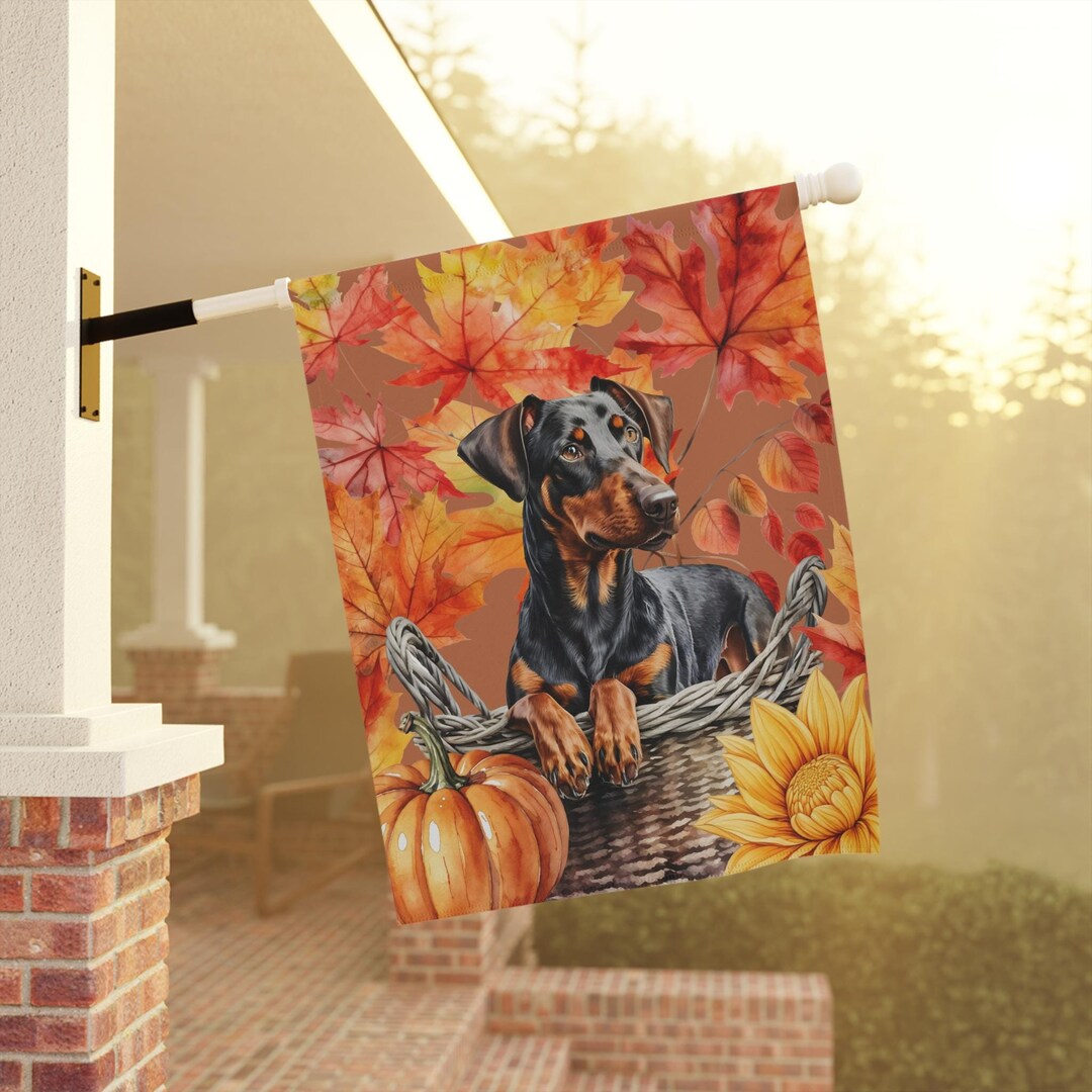 Doberman Pinscher Fall House Flag, Doberman Autumn House Banner, Dog ...