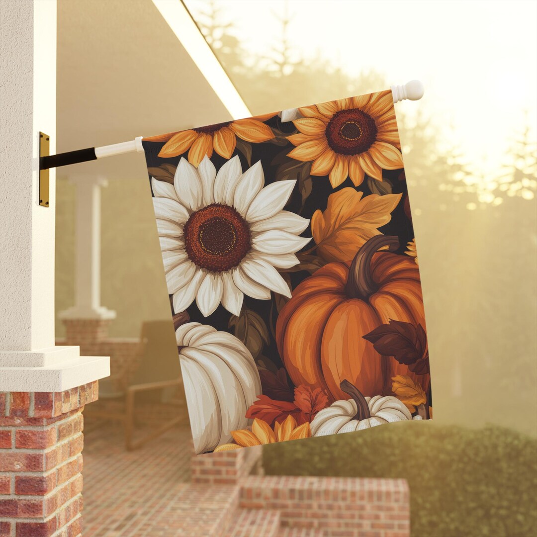 Fall House Flag With Flowers and Pumpkins, Autumn House Flag, Fall ...