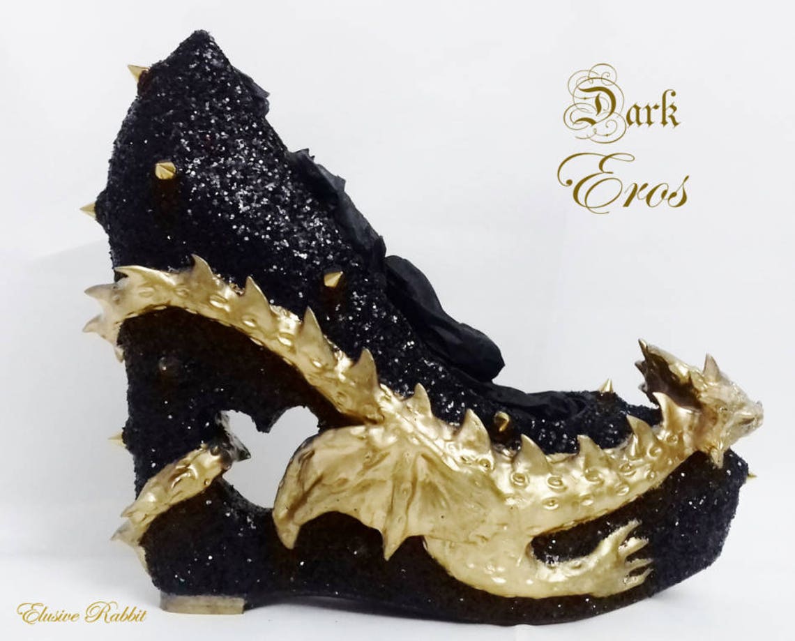 Dark Eros Dragon Heels Gold Heart Spikes Custom Sculpt Shoe | Etsy