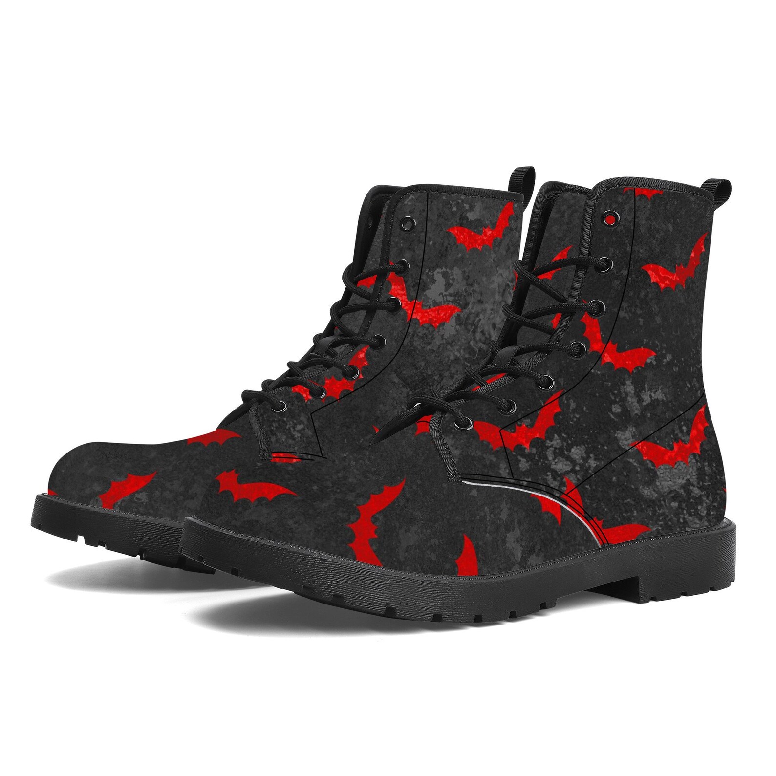 Nosferatu Gothic Blood Red Black Bat Wing Winter Boots Christmas UK 3 4 ...