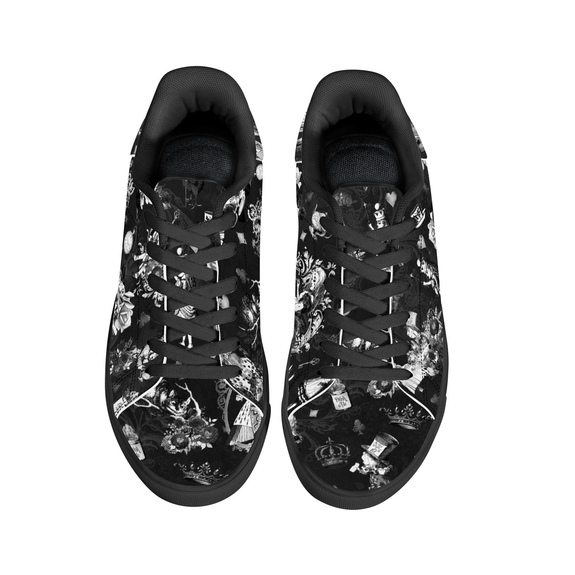 Gothic Mad Alice Black White Wonderland Trainers Christmas UK | Etsy