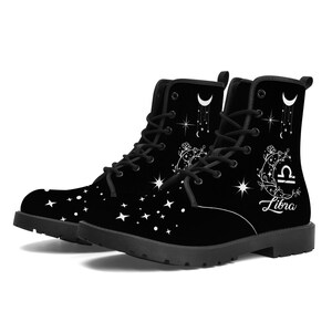 Libra Zodiac Horoscope Boots Black White Goth Moon Star Celestial ...
