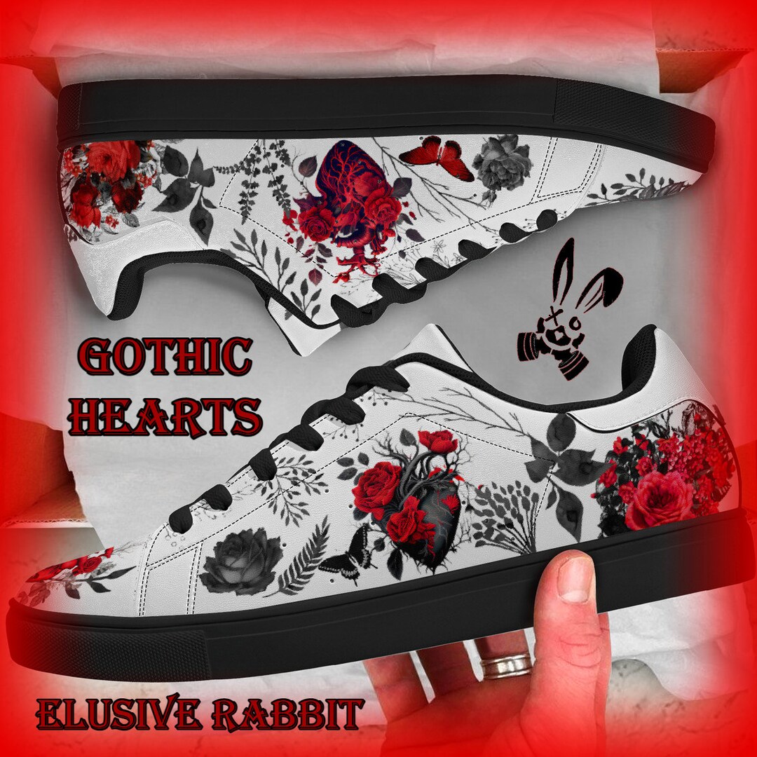 Gothic Hearts Red Black White Summer Trainer Flowers Floral Christmas ...