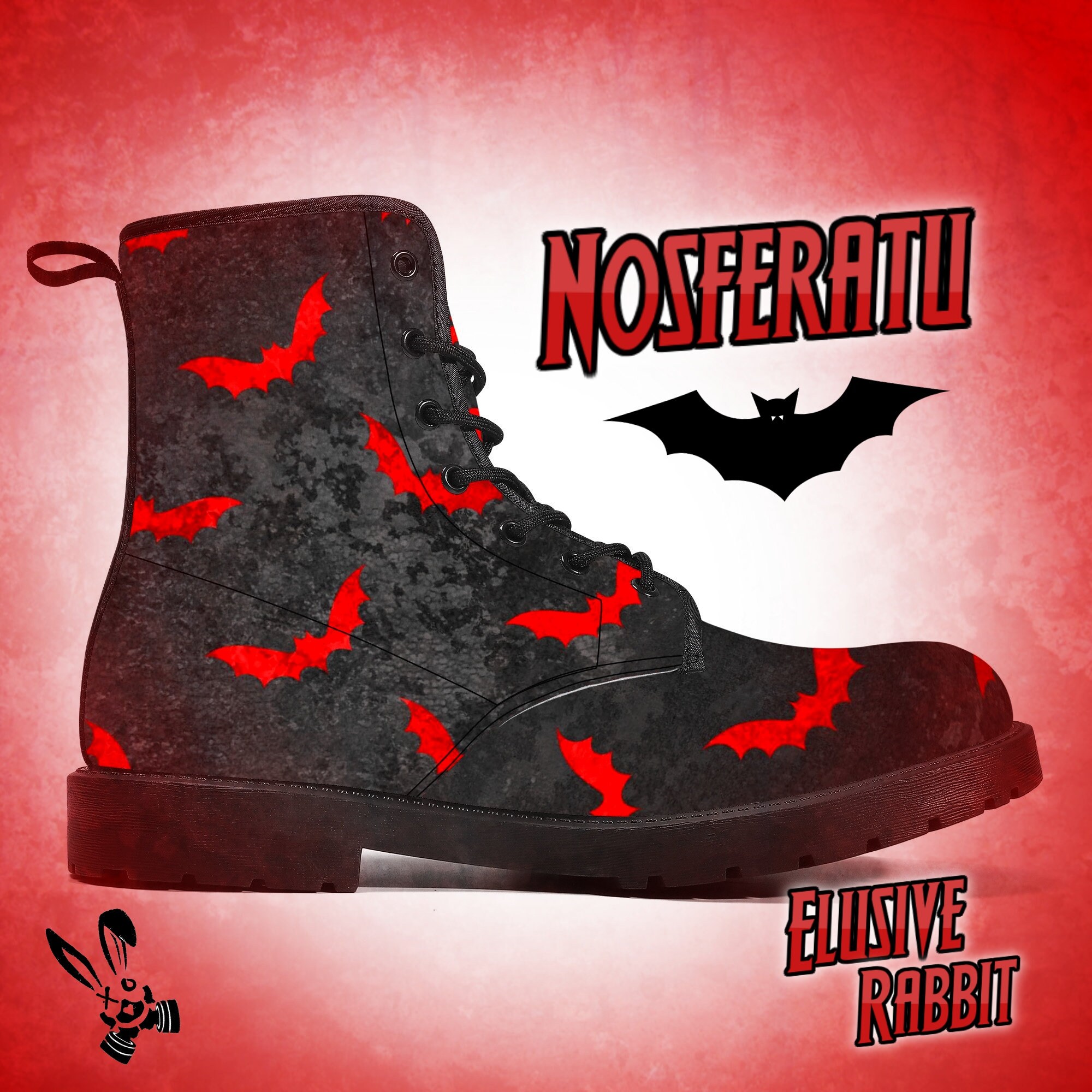 Nosferatu Gothic Blood Red Black Bat Wing Winter Boots Christmas UK 3 4 ...