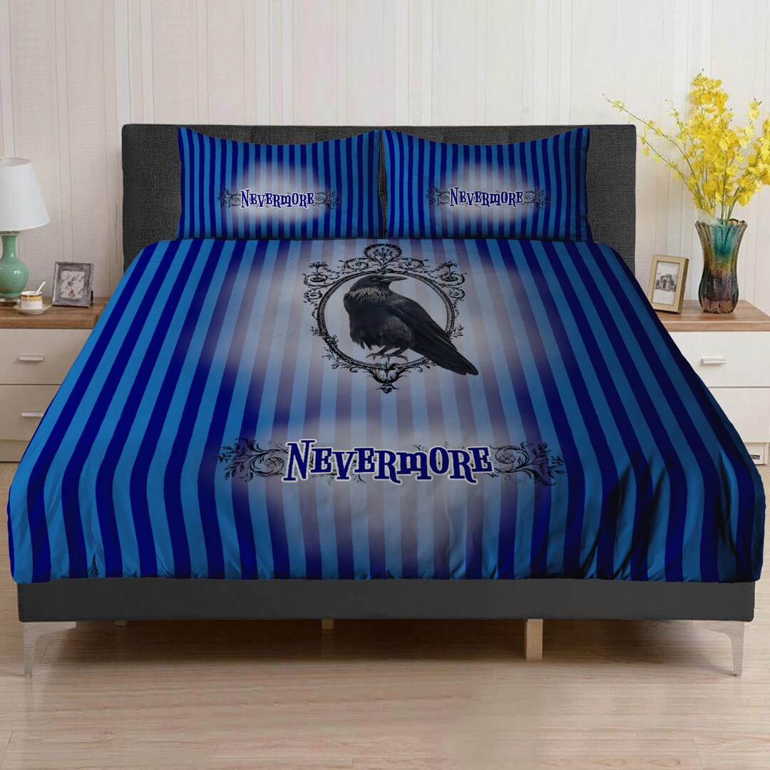 Blue Nevermore Raven Edgar Allan Poe Black Duvet Covers Set Double King ...
