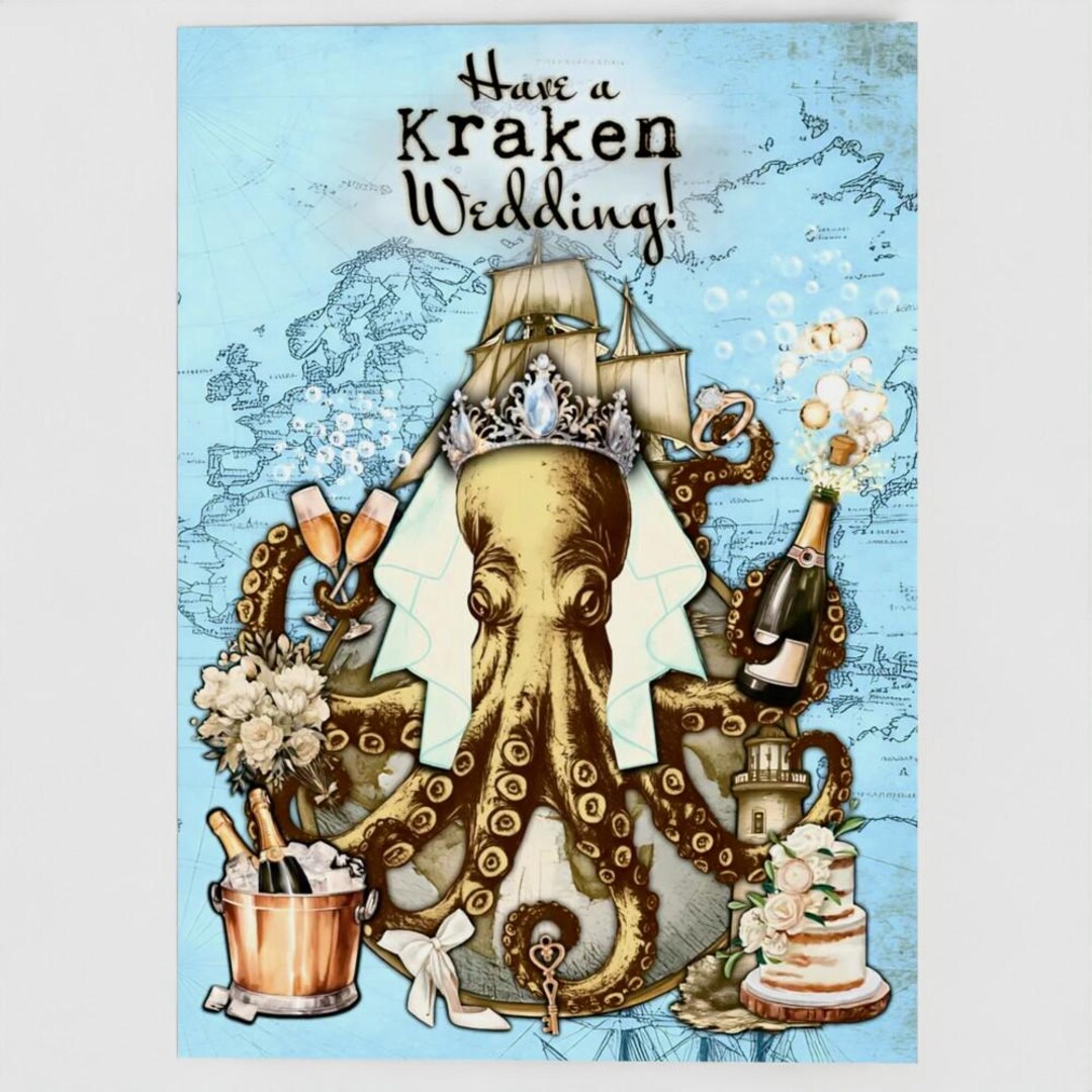 Wedding Bride Blue Kraken Greeting Card 7x5 UK Classic Vintage Gloss ...