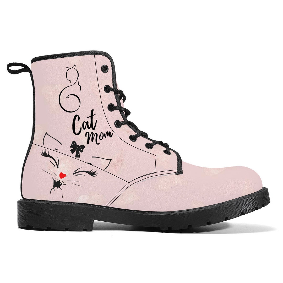 Cute Cat Mom Pastel Pink Mens & Women Combat Winter Boots Kitty Kitten ...