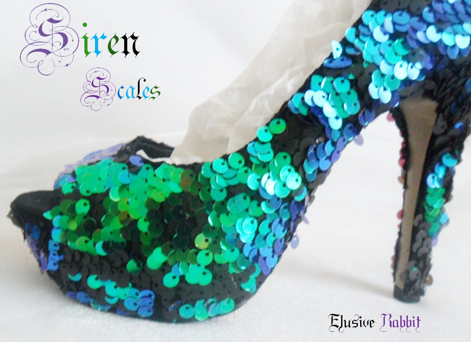 Siren Scales Mermaid Reversible Sequin Fabric Heels Custom Personalized ...