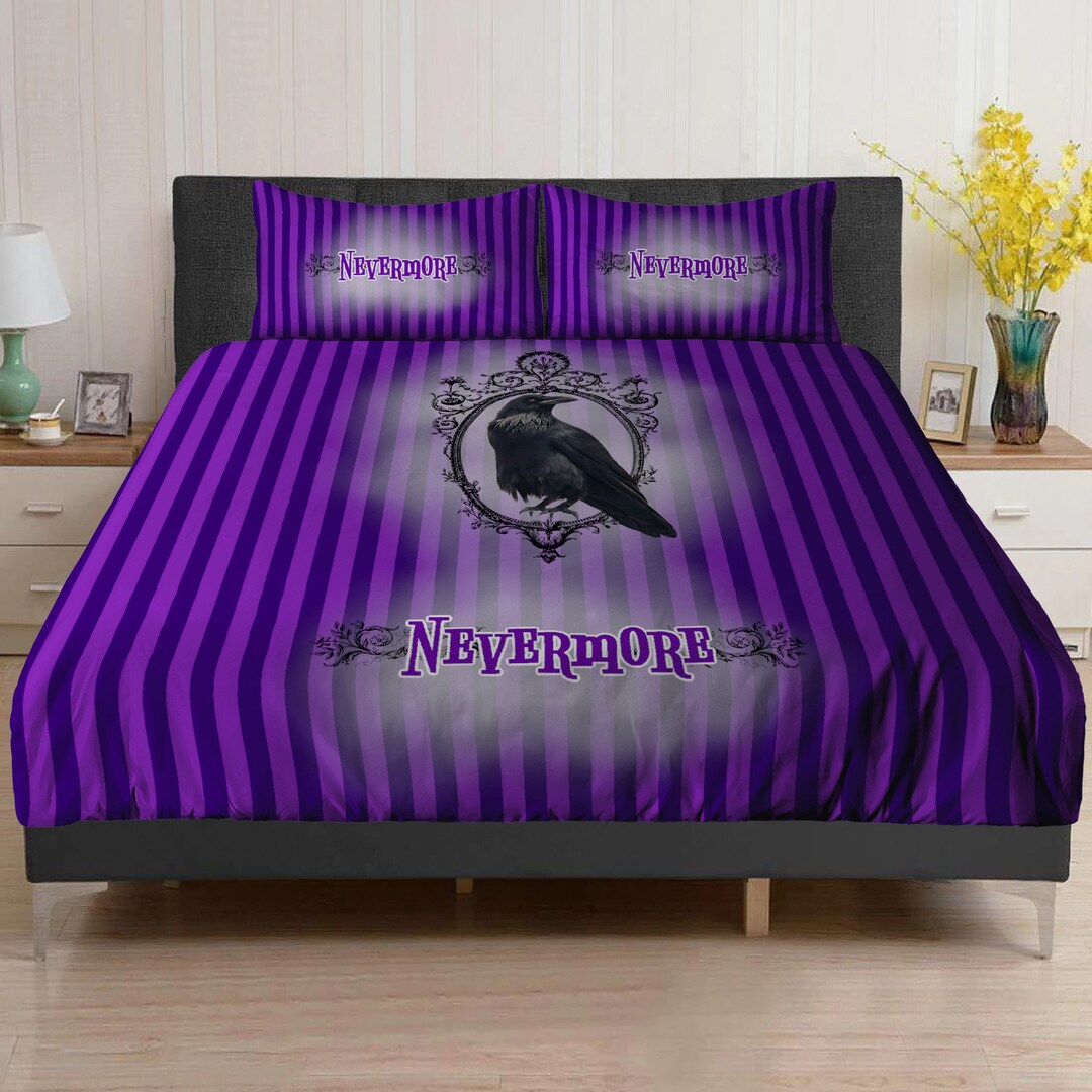 Purple Nevermore Raven Edgar Allan Poe Black Duvet Covers Set Double ...