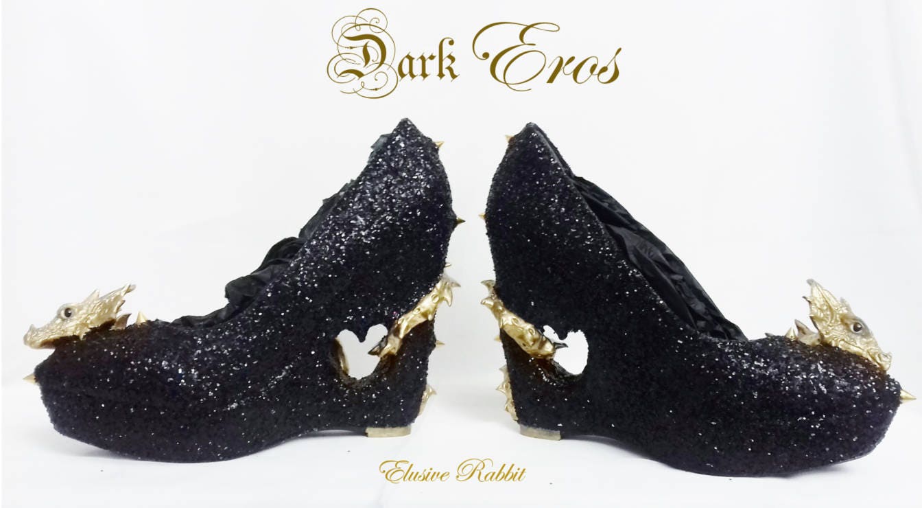 Dark Eros Dragon Heels Gold Heart Spikes Custom Sculpt Shoe | Etsy