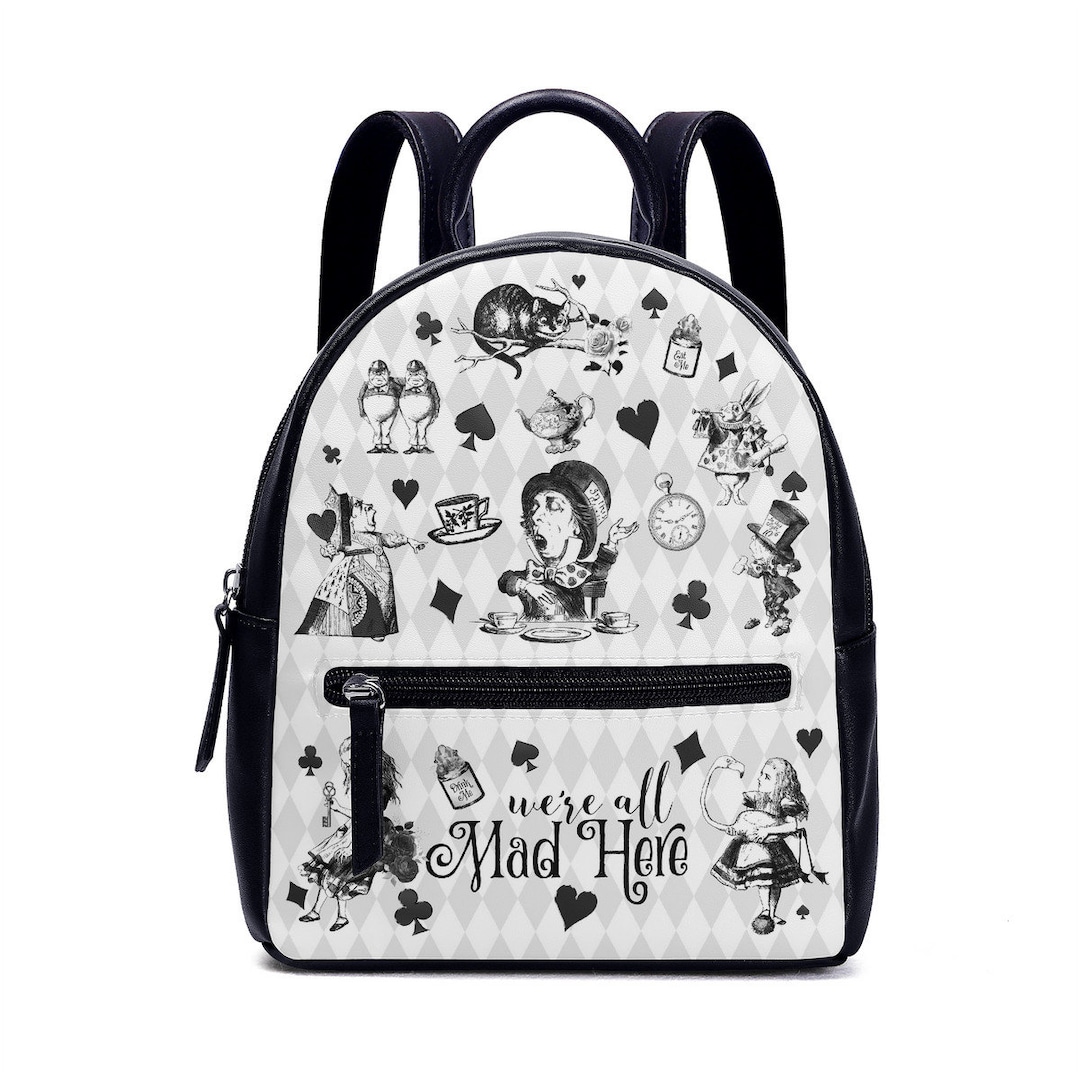 Black White Alice in Wonderland Backpack Christmas UK Bag Handbag ...