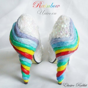 Rainbow Unicorn Sequin Heels Lace Fabric Custom Heel Ribbon White Shoe ...