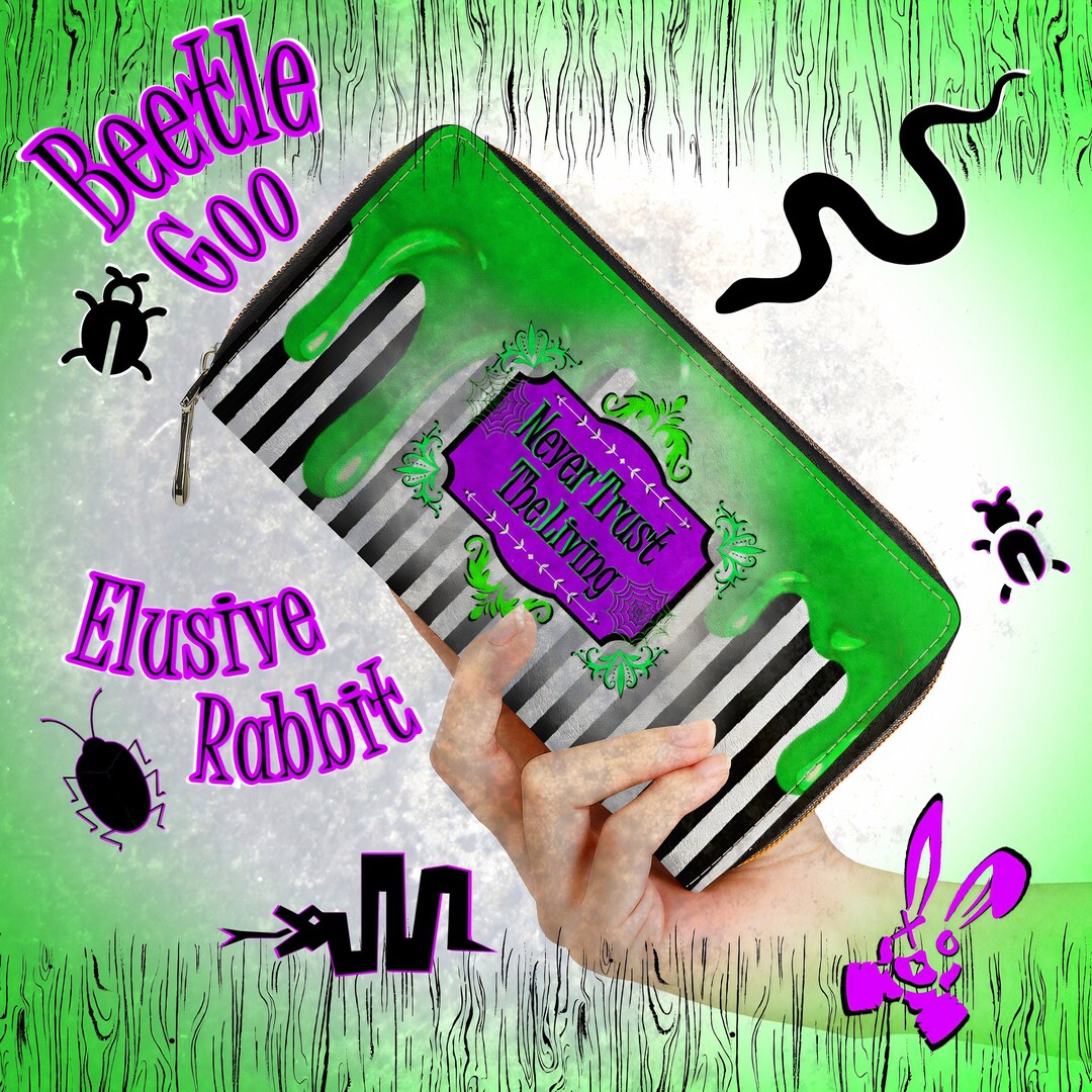 Gothic Beetle Goo Green Black White Stripe Wallet Purse Vegan Zip Card ...