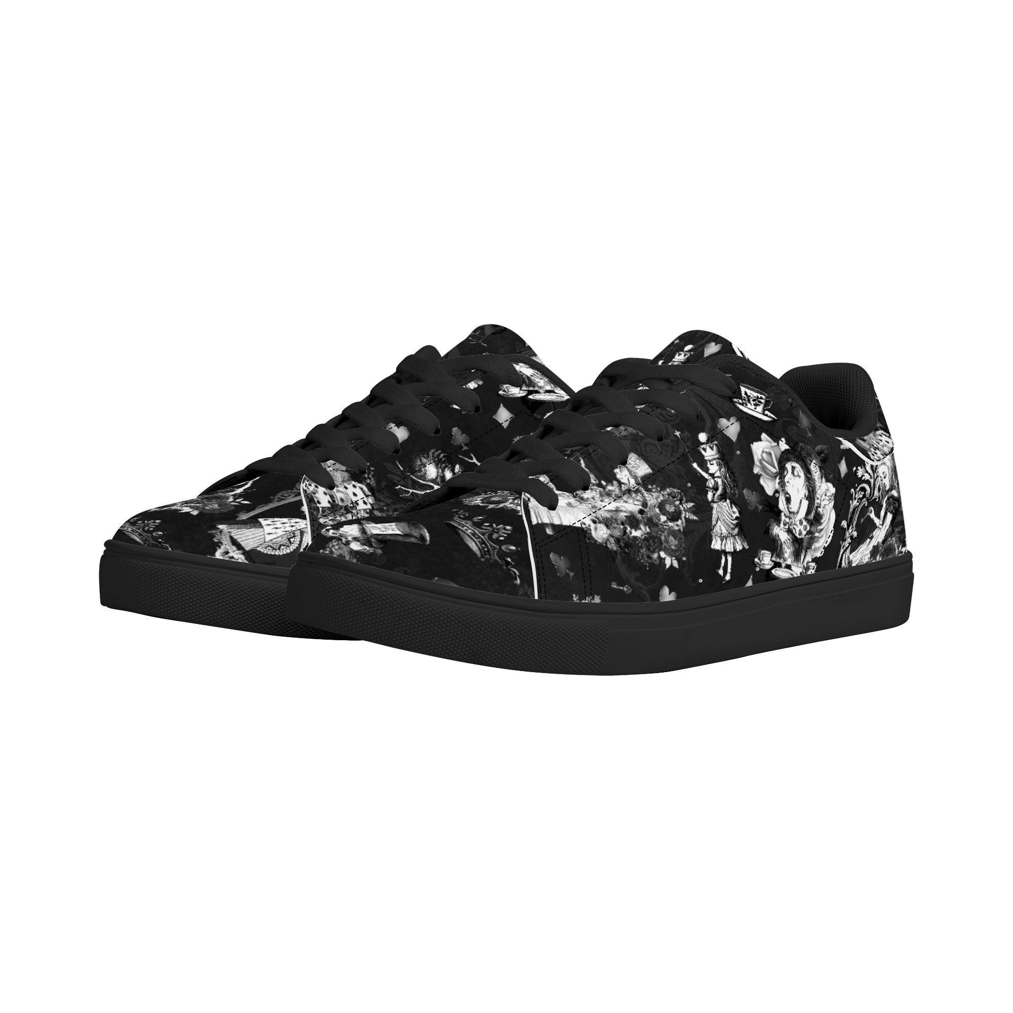 Gothic Mad Alice Black White Wonderland Trainers Christmas UK | Etsy