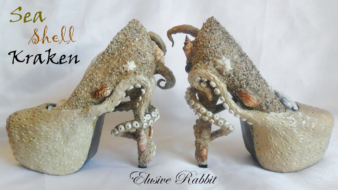 The Sea Shell Kraken Heels Custom Hand Sculpt Paint Shoe Size - Etsy