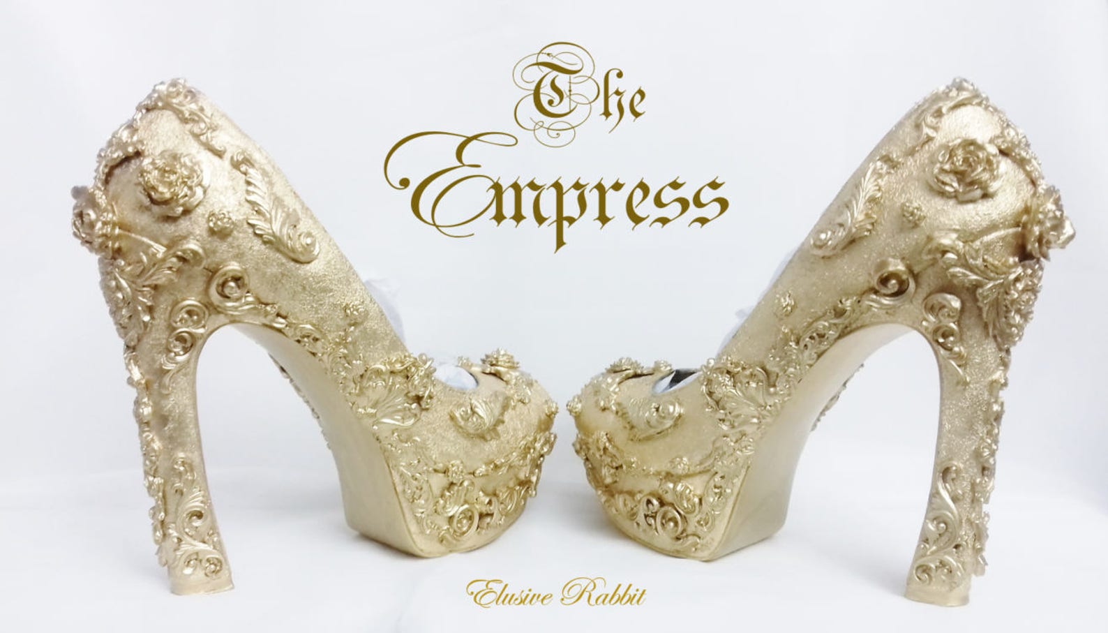 The Empress Heels Gold Metallic Baroque Damask Elegant Wedding Bridal ...
