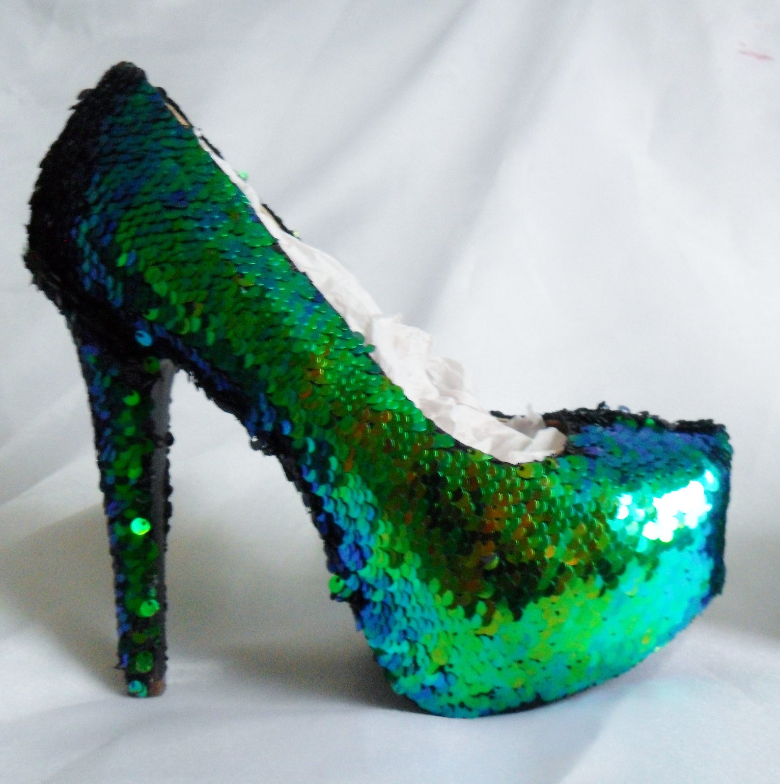 Siren Scales Mermaid Reversible Sequin Fabric Heels Custom Personalized ...