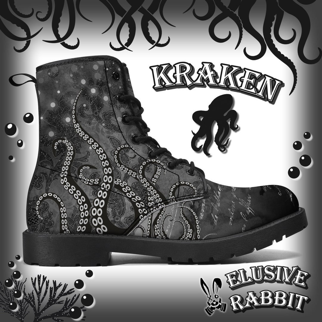 Gothic Kraken Winter Boots Tentacle Squid Cthulhu Black White Steampunk ...