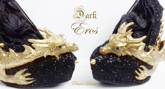Dark Eros Dragon Heels Gold Heart Spikes Custom Sculpt Shoe | Etsy