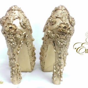 The Empress Heels Gold Metallic Baroque Damask Elegant Wedding Bridal ...