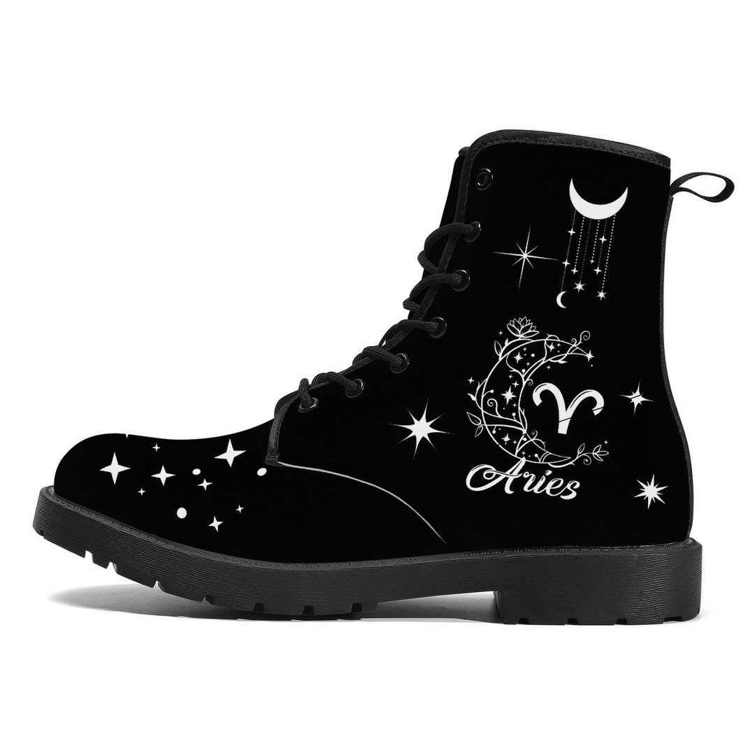 Aries Zodiac Horoscope Boots Black White Goth Moon Star Celestial ...